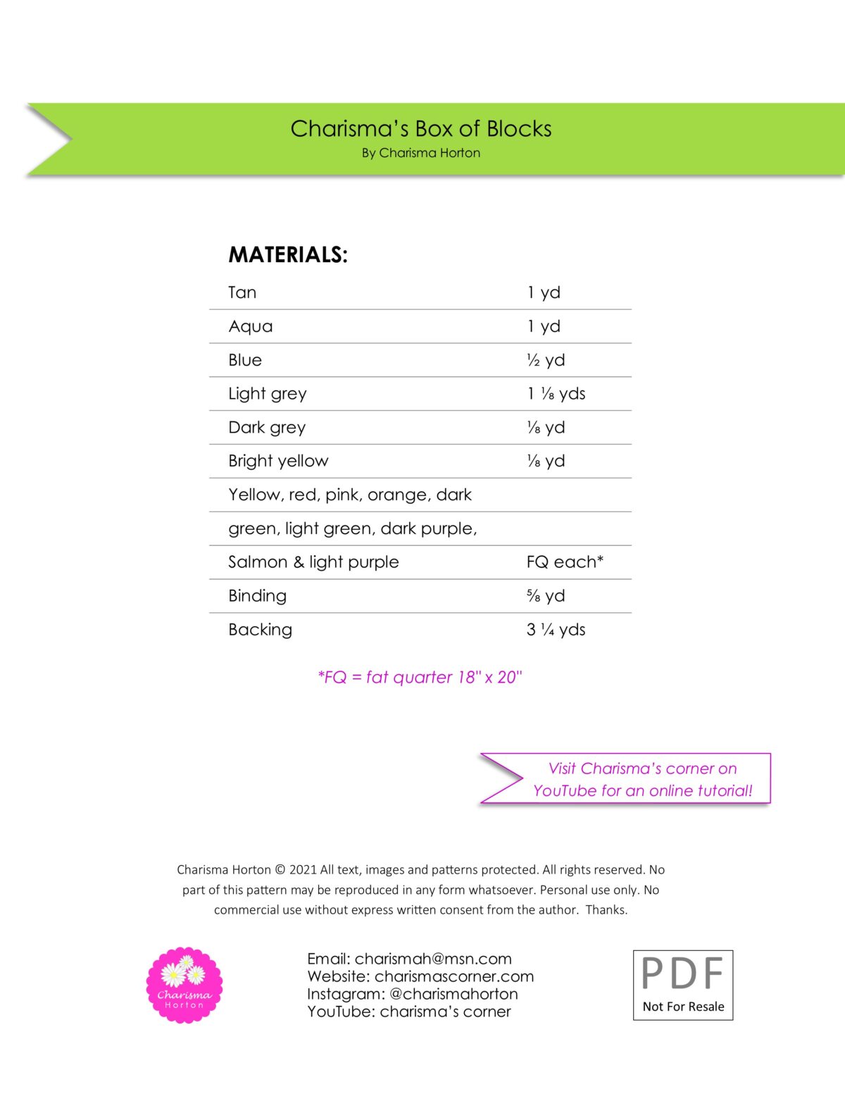 Digital Quilt Pattern ~ Charisma’s Box of Blocks