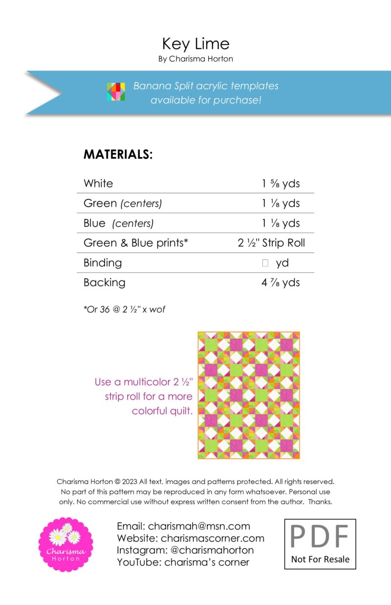 Digital Quilt Pattern ~ Key Lime