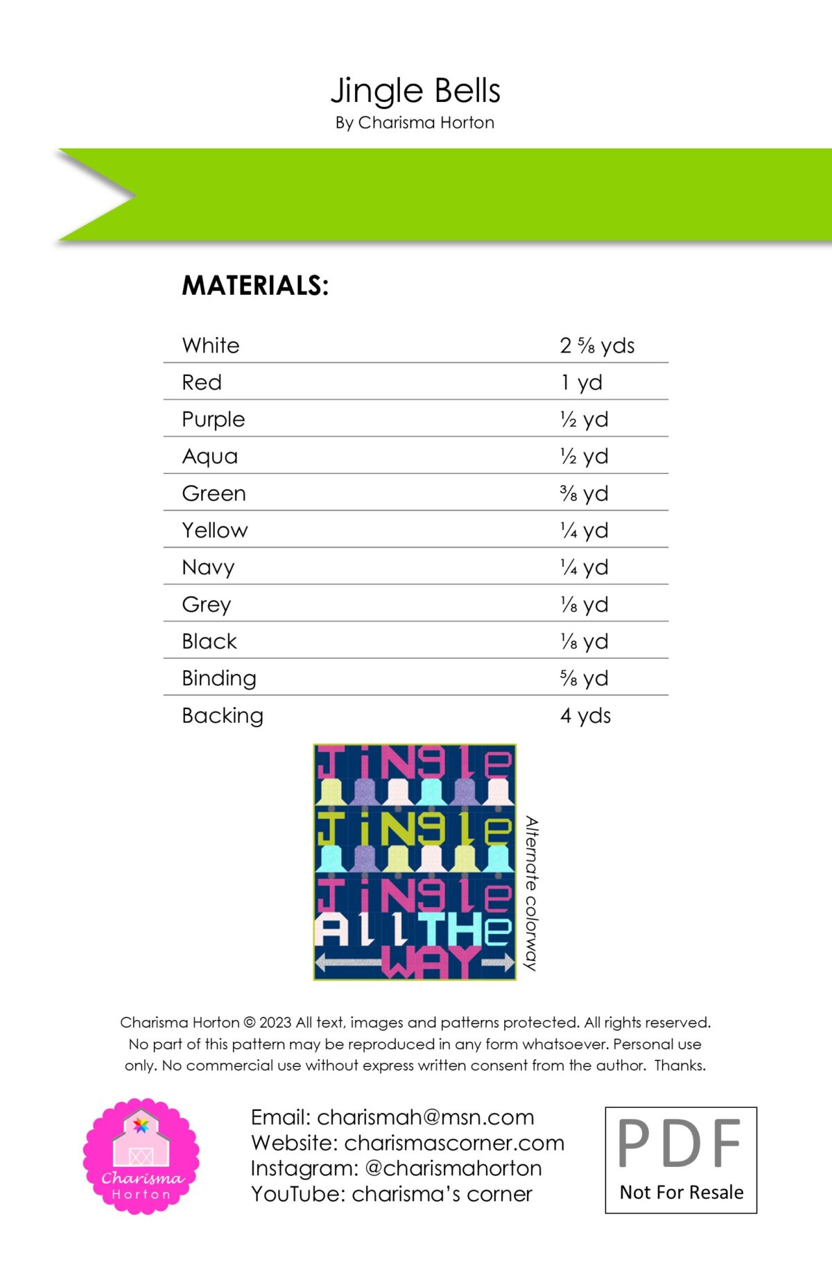 Digital Quilt Pattern ~ Jingle Bells