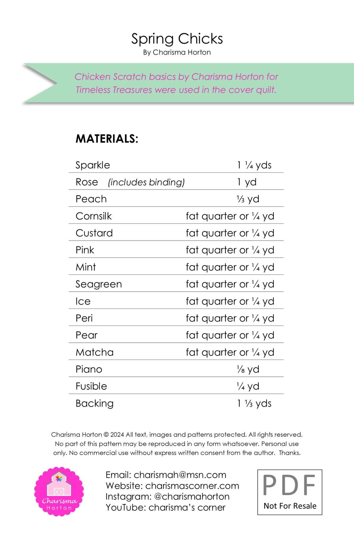 Digital Quilt Pattern ~ Spring Chicks