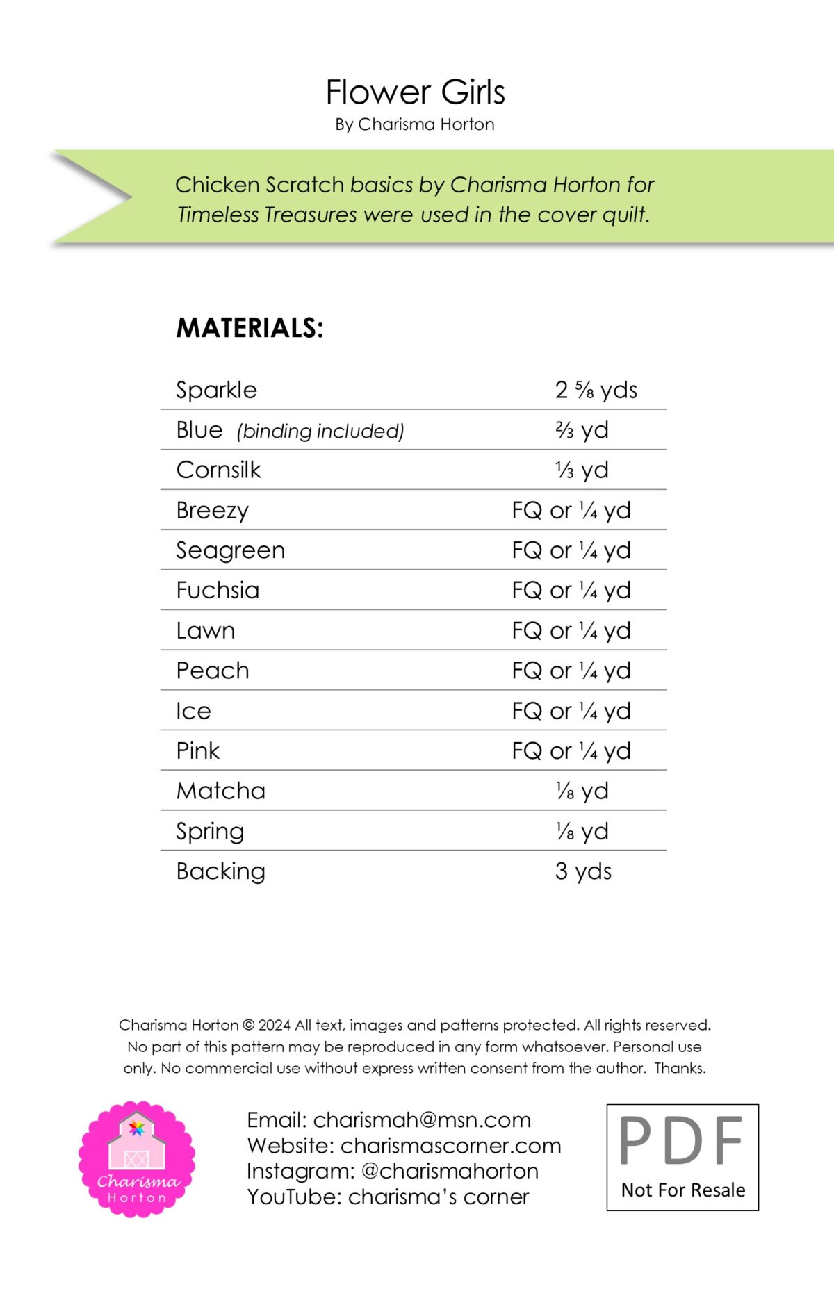 Quilt Pattern ~ Flower Girls