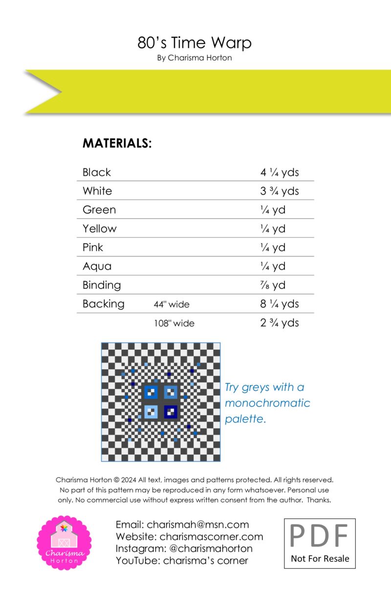 Digital Quilt Pattern ~ 80’s Time Warp