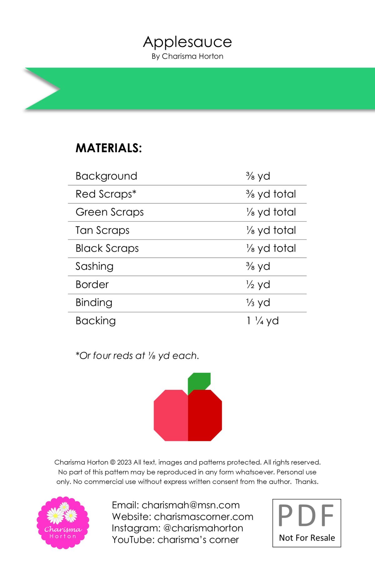 Digital Quilt Pattern ~ Applesauce