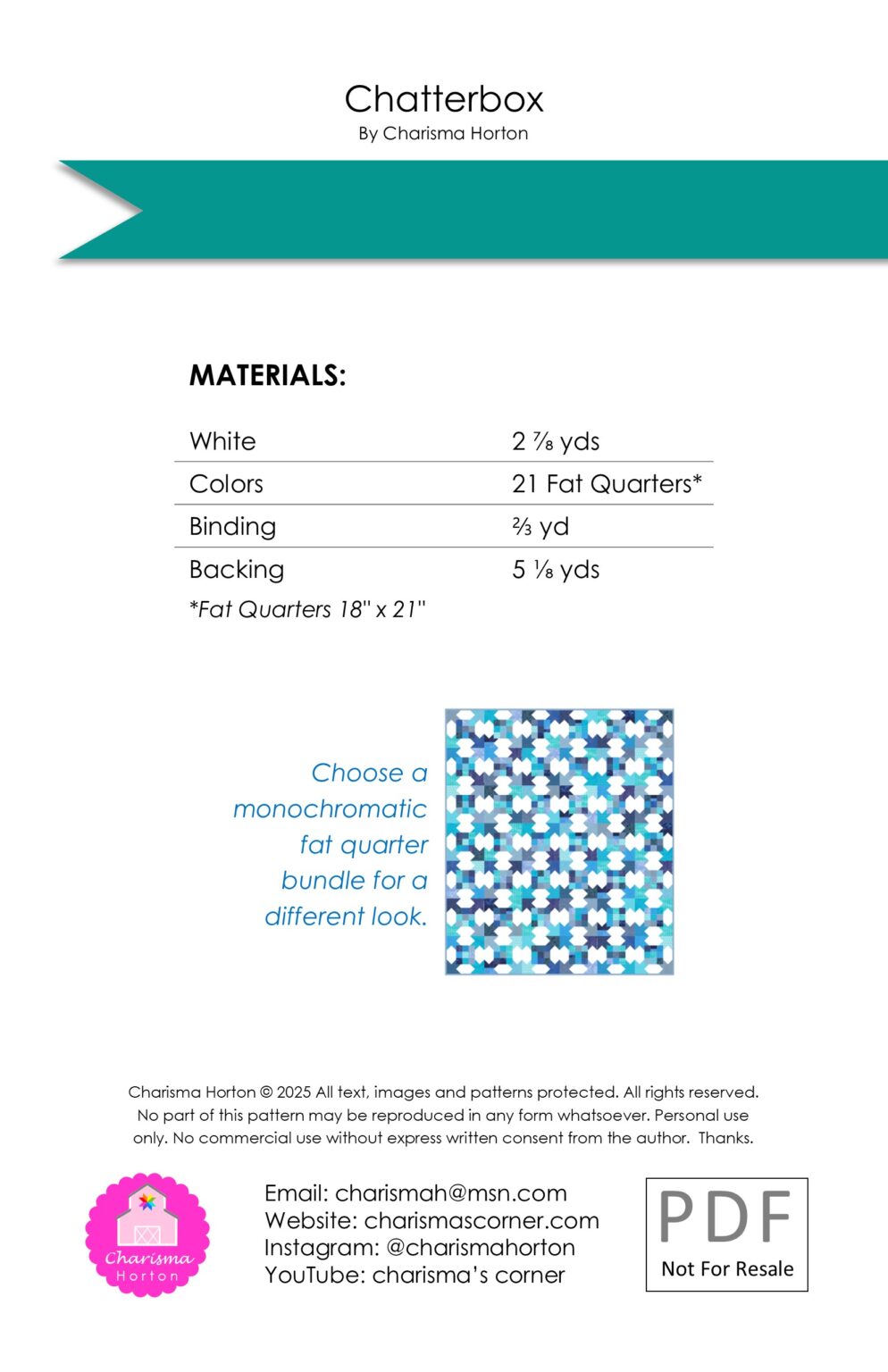 Digital Quilt Pattern ~ Chatterbox